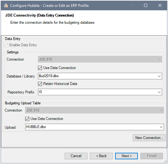 Set Up Budget Connection and Profile – Hubble v24
